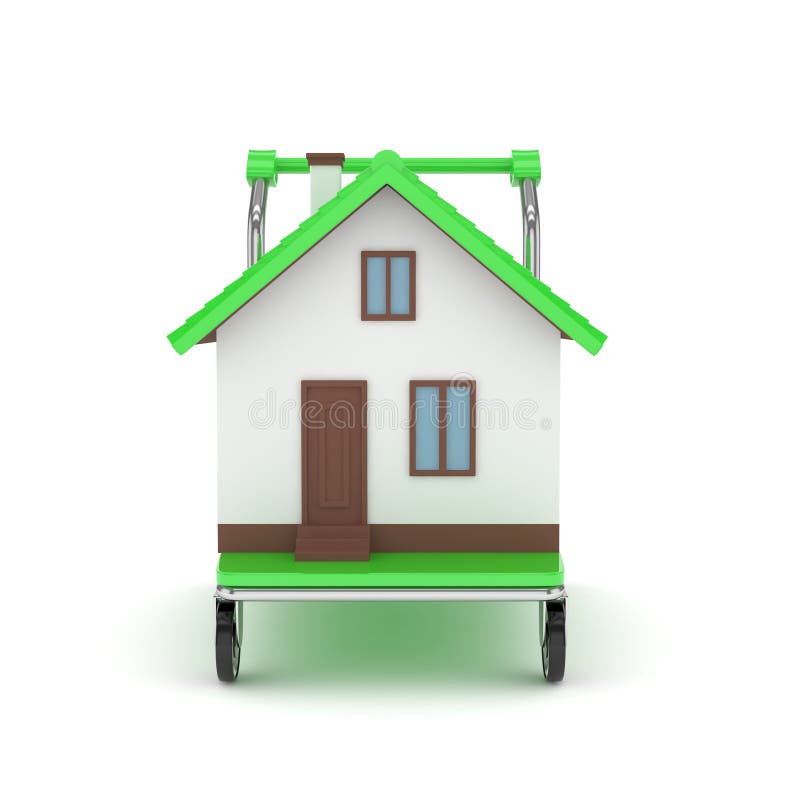 House on Wheeled Platform. 3D Rendering. Stock Illustration ...
