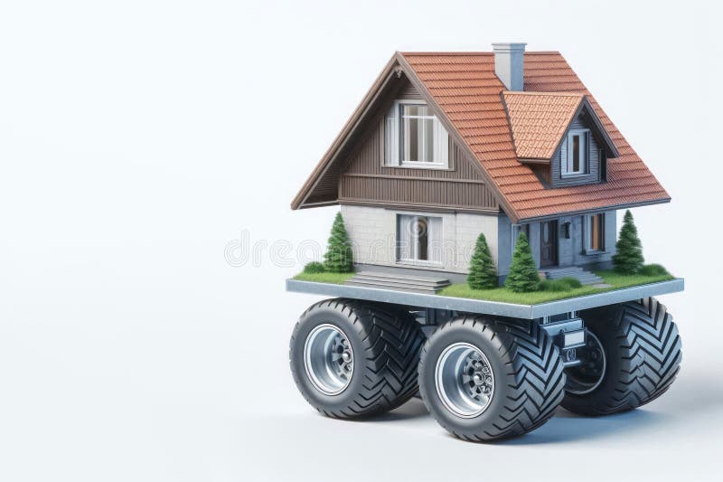 A House with Wheels, Ready To Move in. Space for Text. Stock Photo ...