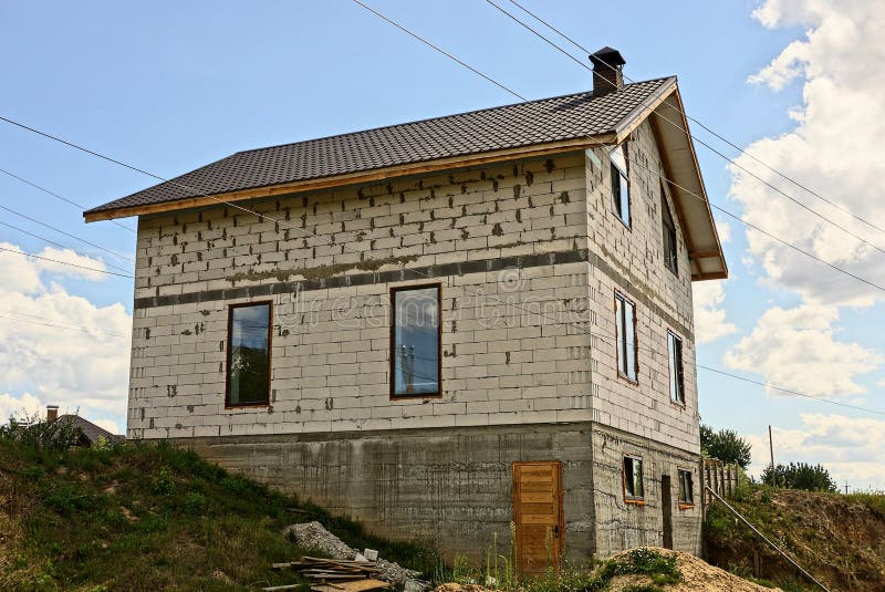 House of White Brick on the Construction Site in the Yard Stock Image ...