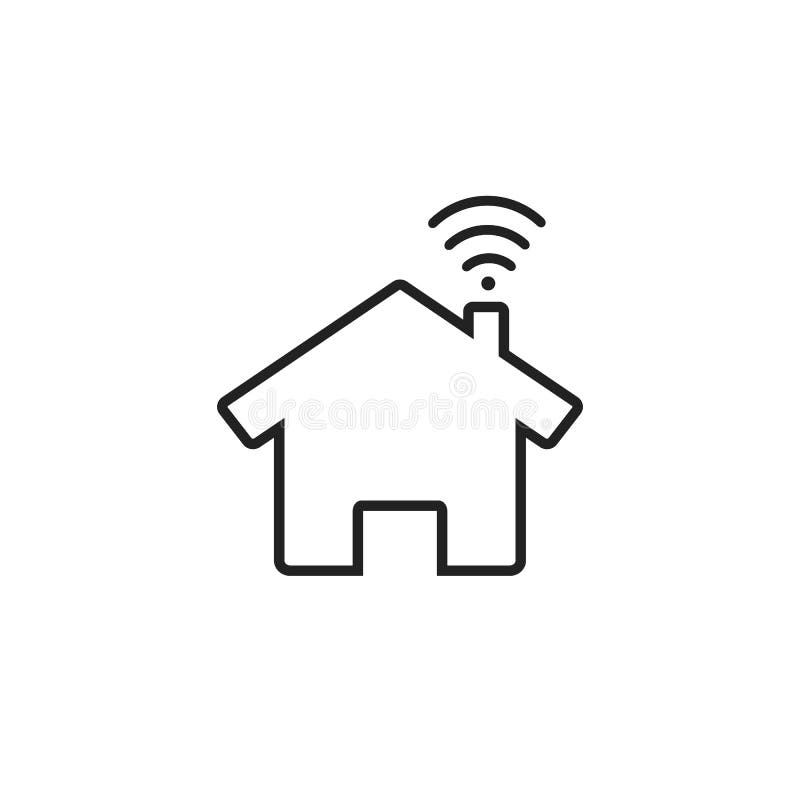 House and Wi-fi Sign Line Icon. Smart Home with Connected Devices or ...