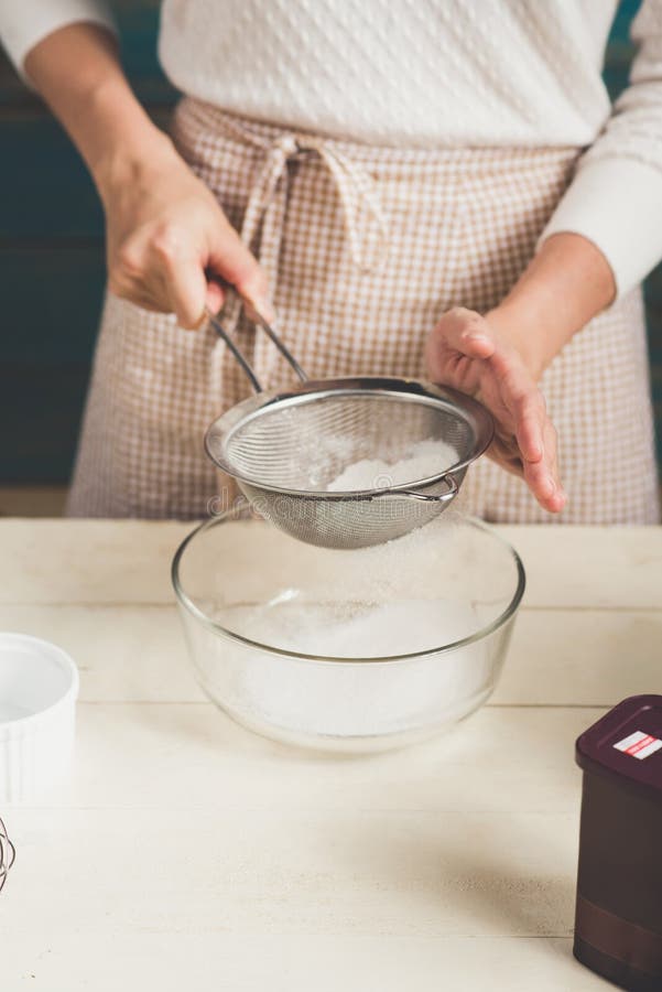 House Wife Wearing Apron Making. Steps of Making Cooking Chocolate Cake ...