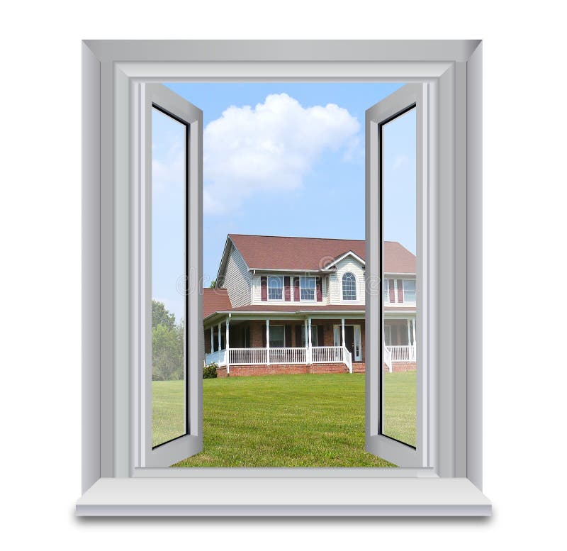 Open Window To the Back Yard with Small Shed. Stock Photo - Image of ...
