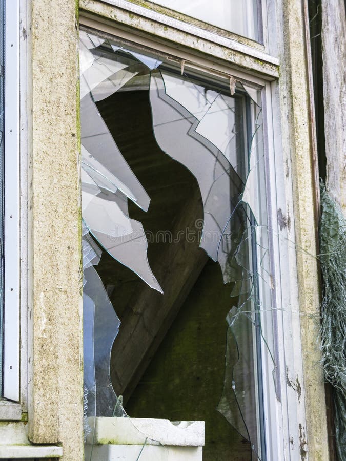 House Window with Broken Glass Stock Photo - Image of demolished, sherd ...