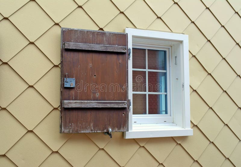 Single Window With Rustic Shutter Stock Image - Image of windowpane ...