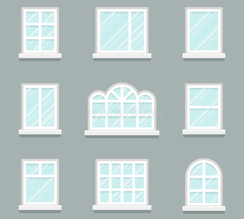 House Windows Building Glass Icons Set Flat Design Template Vector ...