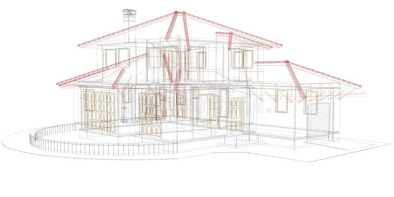 Architectural Wireframe Plan Stock Illustration - Illustration of frame ...