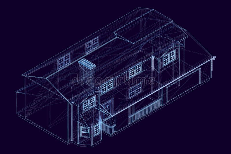 Wireframe Two-story Cottage. House Outline Isolated on White Background ...