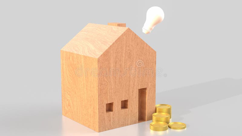 The House Wood and Coins for Property or Building Concept 3d Rendering ...