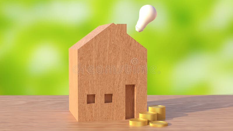 The House Wood and Coins for Property or Building Concept 3d Rendering ...