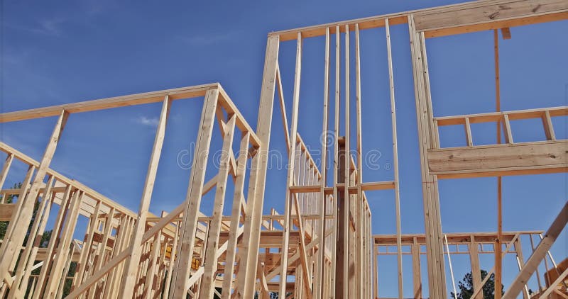 Wooden Support Beams in Roof Construction for New House Stock Footage ...