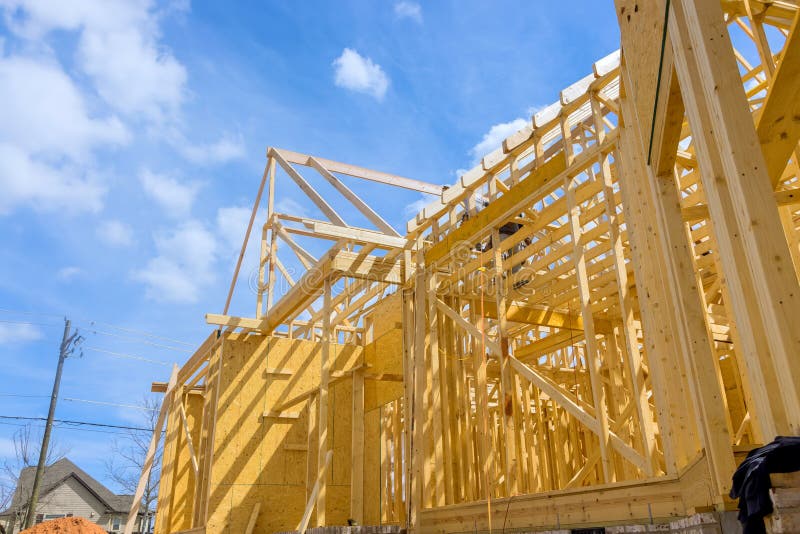 House with Wooden Framework Frame is Being Constructed with Support ...
