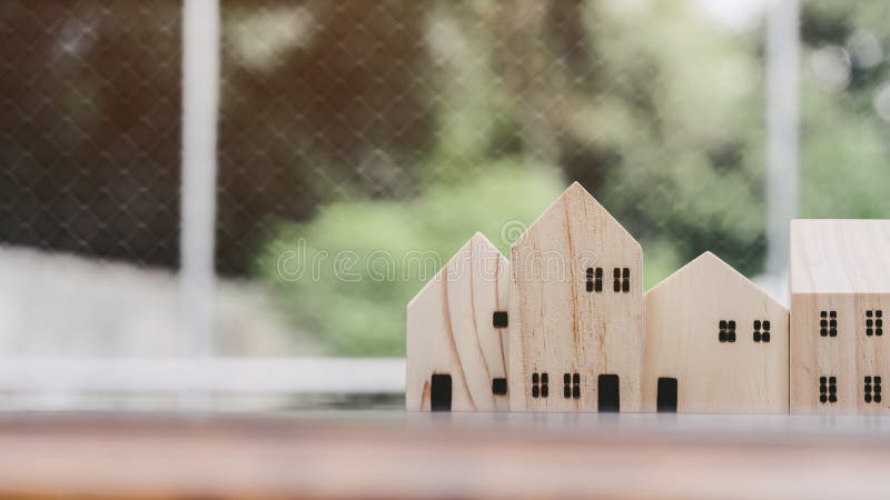 House Wooden Toy Model on Brown Desk Table, Close Up Stock Image ...