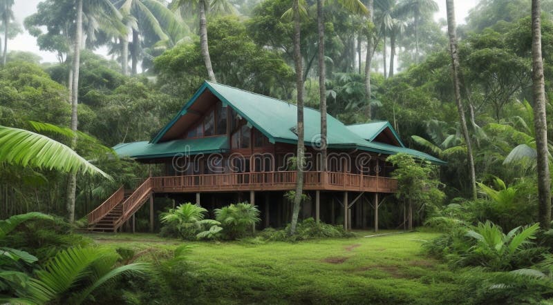 House in the Woods, House in Forest, Tropical Forest Scene, Panoramic ...