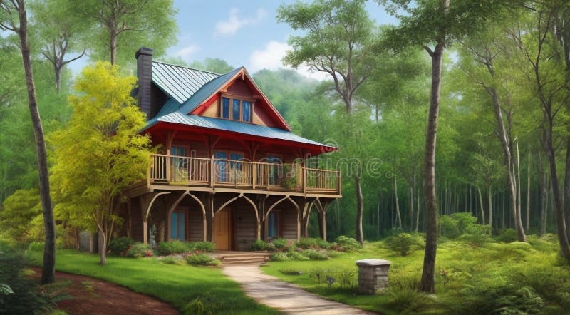 House in the Woods, House in Forest, Tropical Forest Scene, Panoramic ...