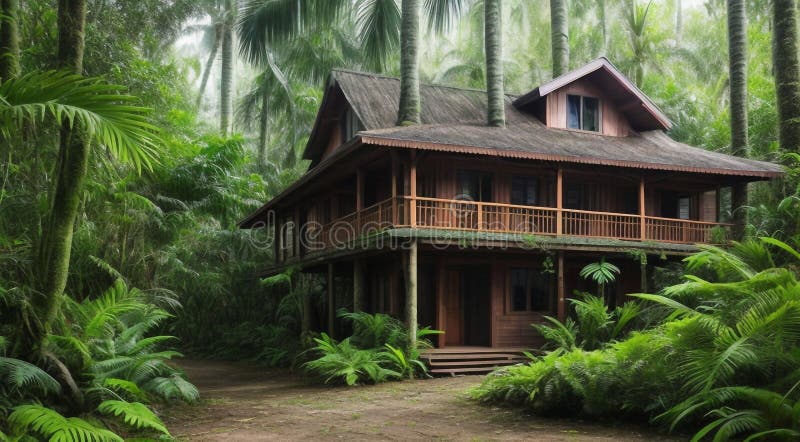 House in the Woods, House in Forest, Tropical Forest Scene, Panoramic ...