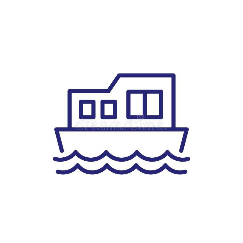 Houseboat Icon, Float House Line Vector Stock Vector - Illustration of ...