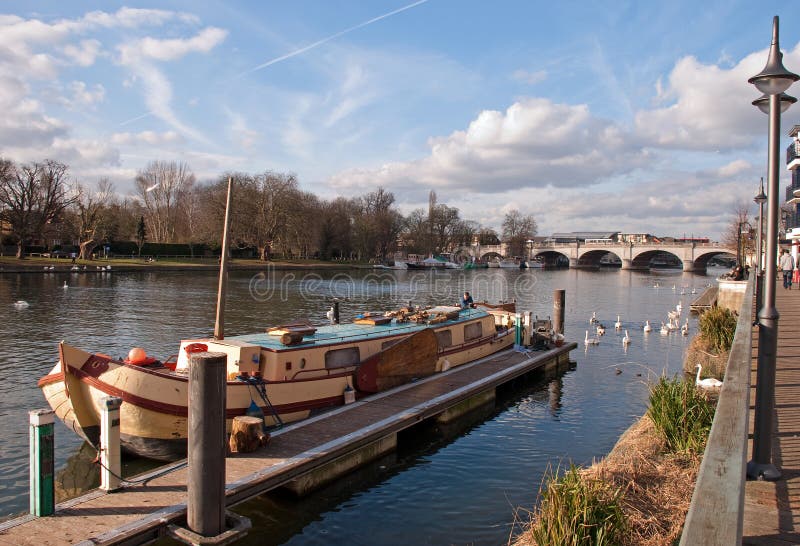 Houseboat at Kingston Bridge Stock Photo - Image of surrey, houseboat ...