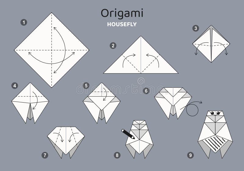 Origami Tutorial for Kids. Origami Cute Fly. Stock Vector ...