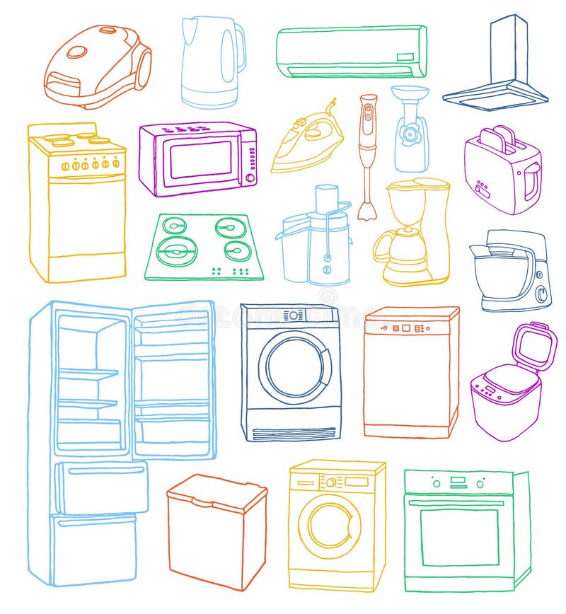 Kitchen Appliances Set. Kitchen Appliances Doodle. Stock Vector ...