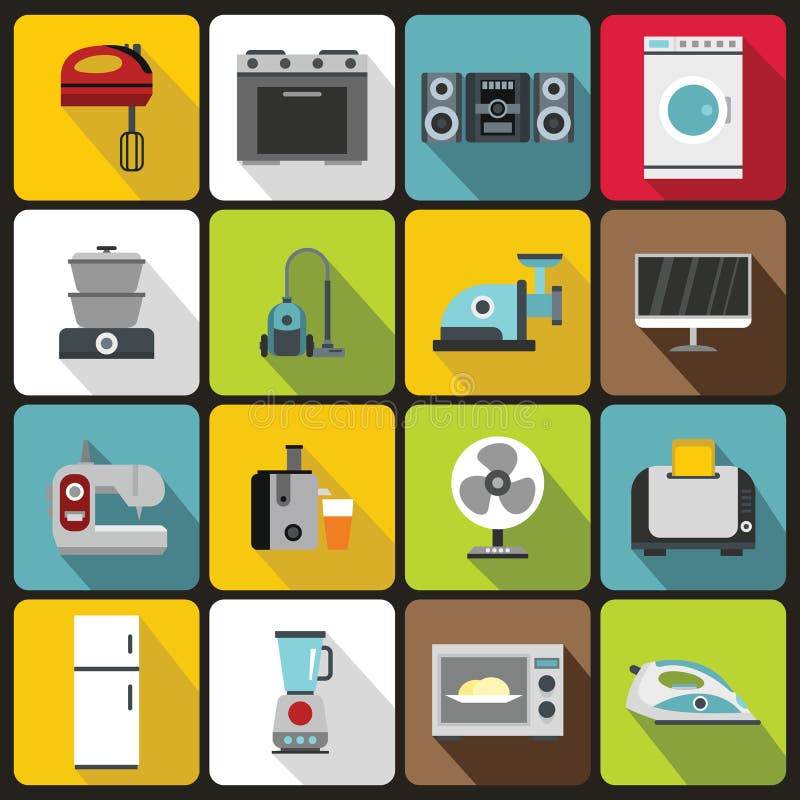 Household Appliances Icons Set, Flat Style Stock Vector - Illustration ...