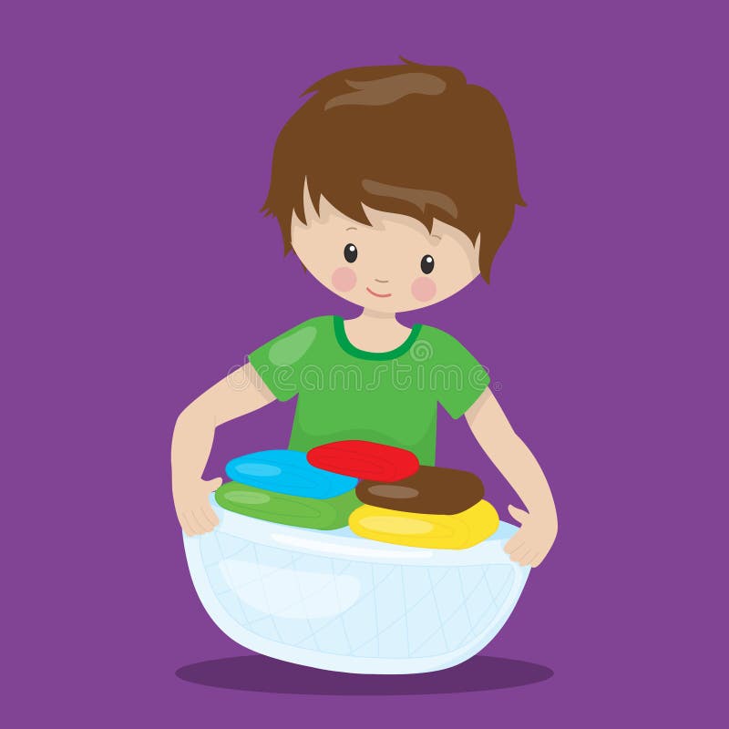 Household Chores Boy Smiley Washing Machine 16 Stock Vector ...