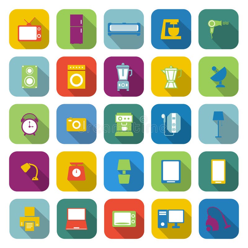 Household Color Icons with Long Shadow Stock Vector - Illustration of ...