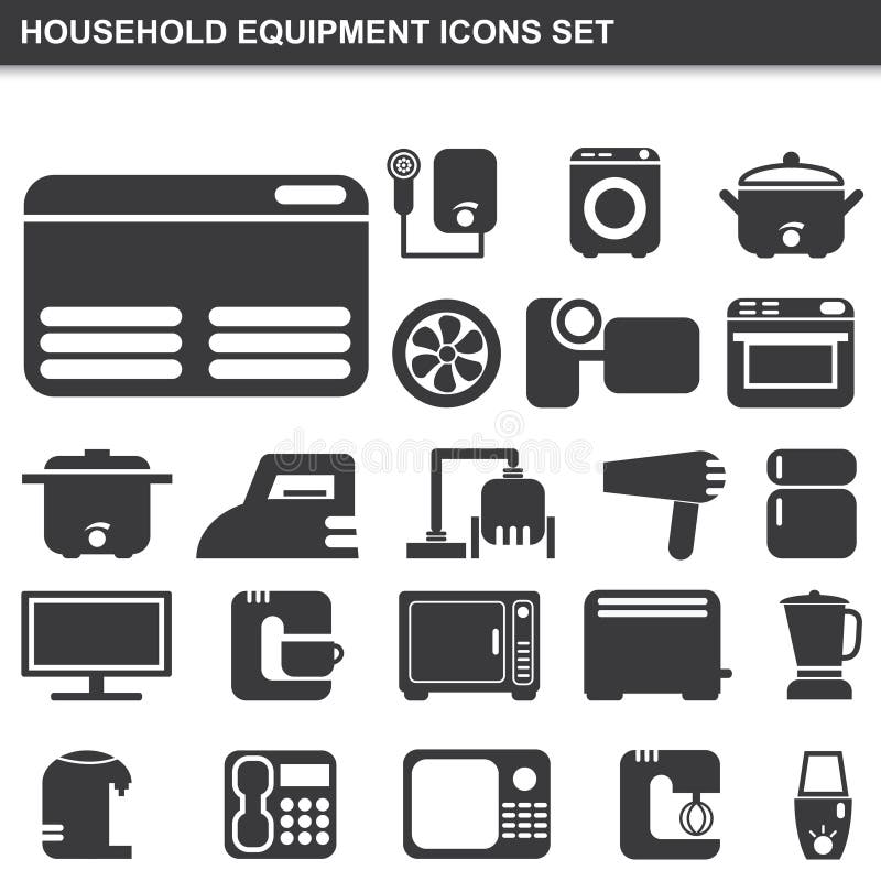 Household Equipment Icons Set Stock Vector - Illustration of monitor ...