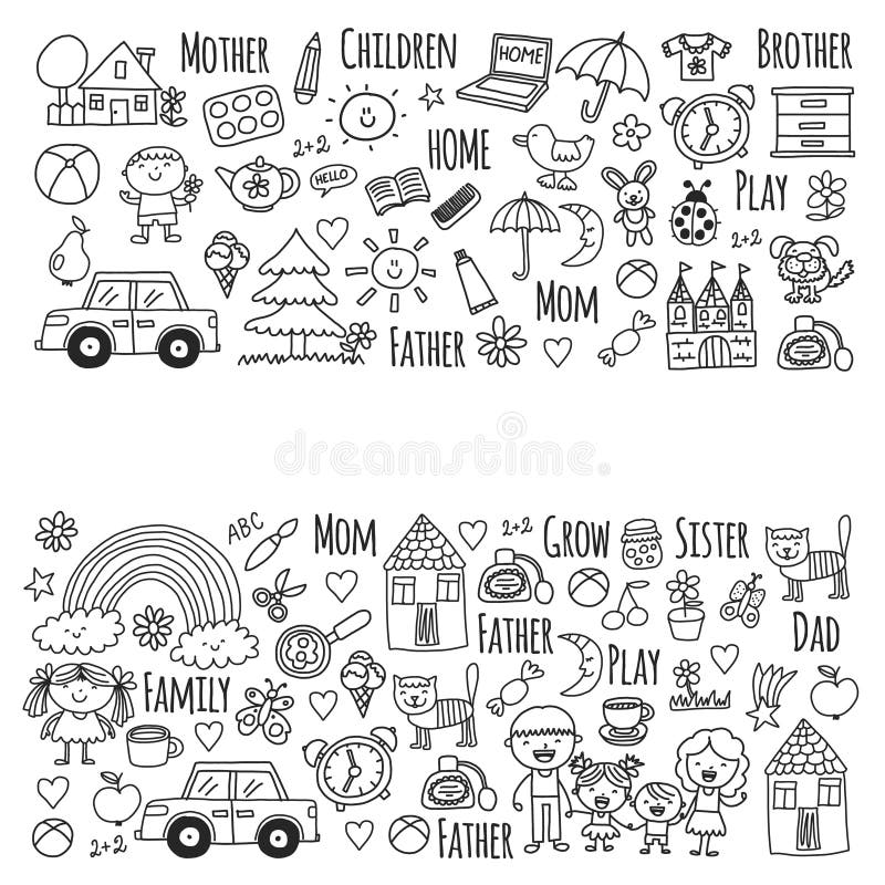 Household, Family. Vector Pattern. Parents with Little Children Stock ...