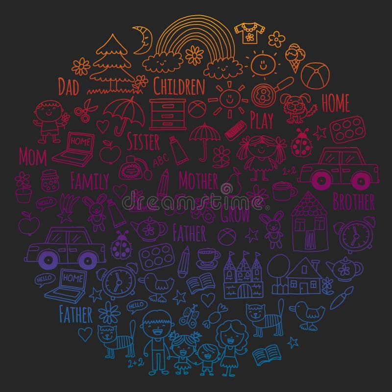 Household, Family. Vector Pattern. Parents with Little Children Stock ...