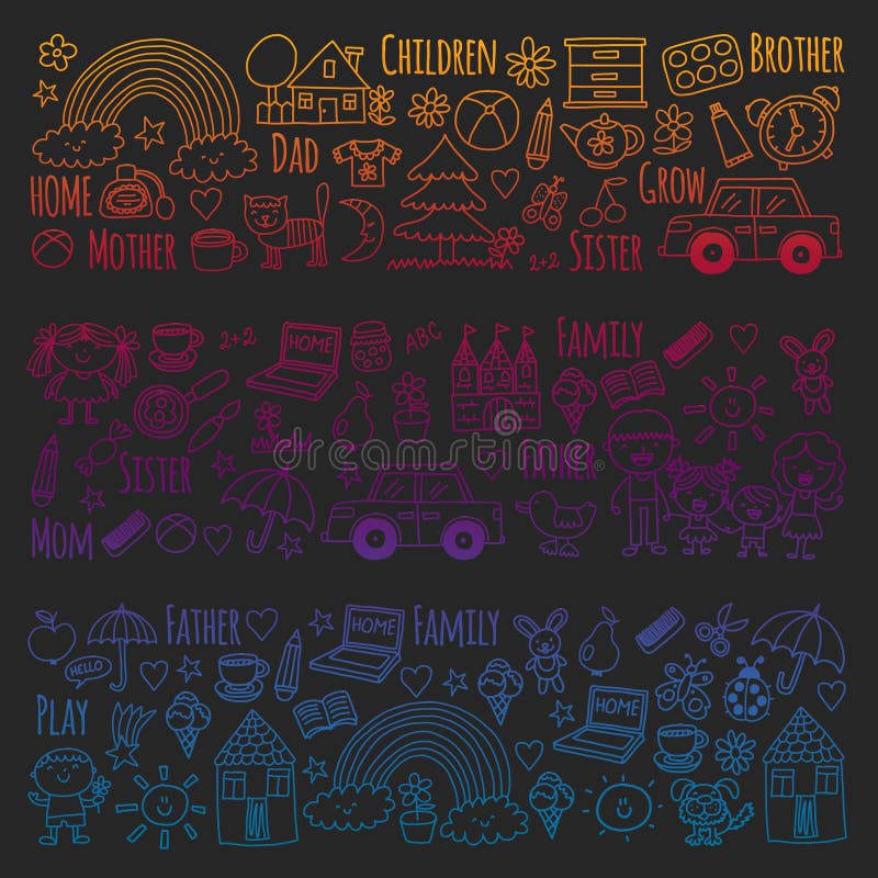 Household, Family. Vector Pattern. Parents with Little Children Stock ...