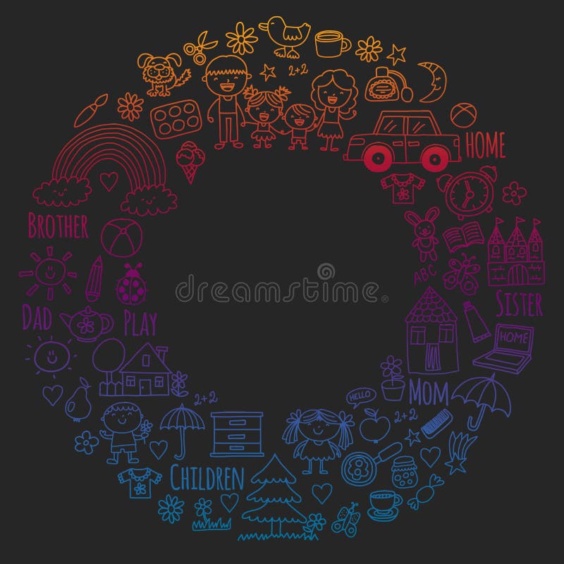 Household, Family. Vector Pattern. Parents with Little Children Stock ...