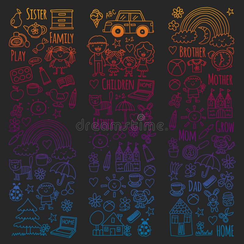 Household, Family. Vector Pattern. Parents with Little Children Stock ...