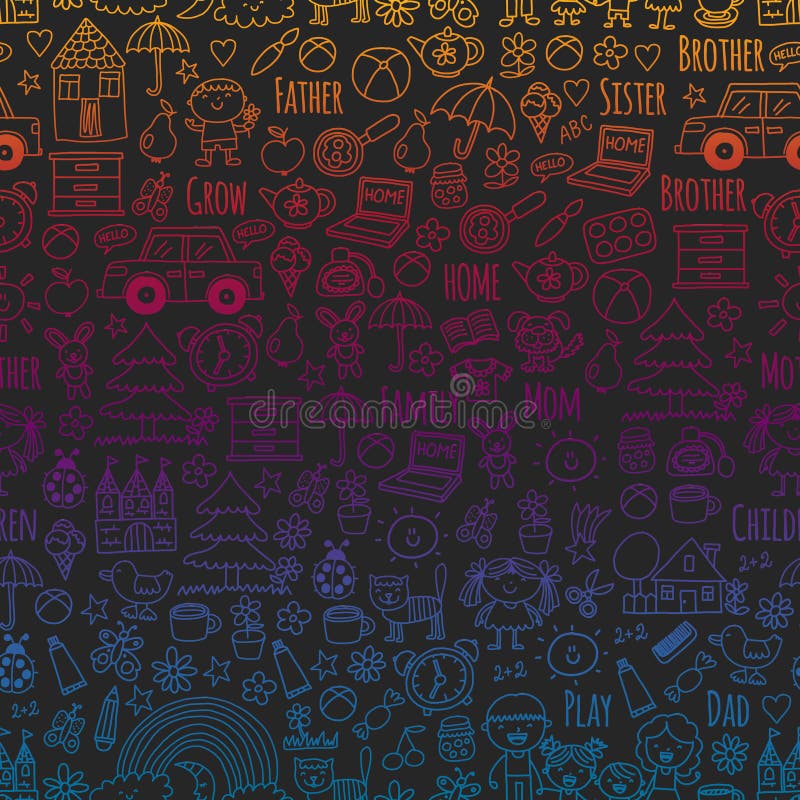 Household, Family. Vector Pattern. Parents with Little Children Stock ...