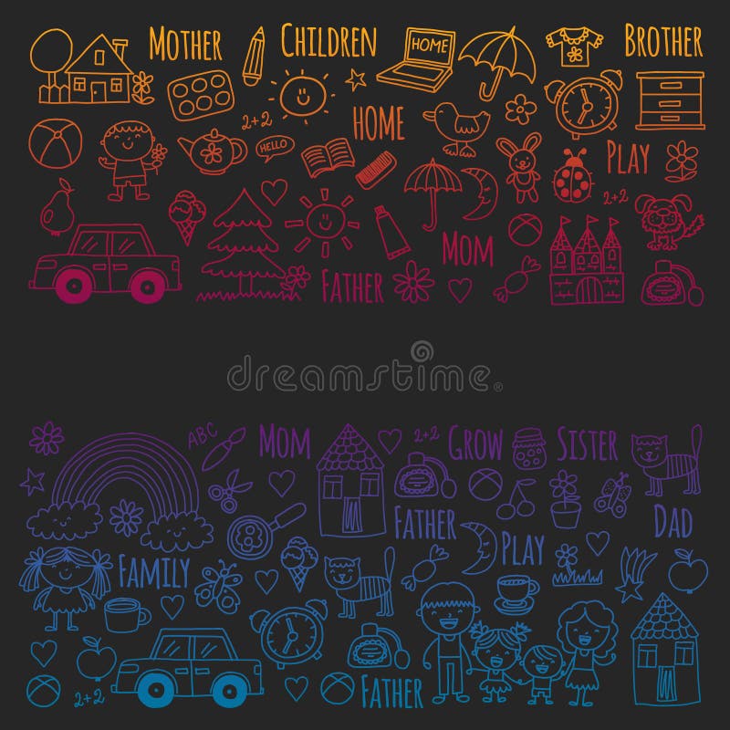 Household, Family. Vector Pattern. Parents with Little Children Stock ...