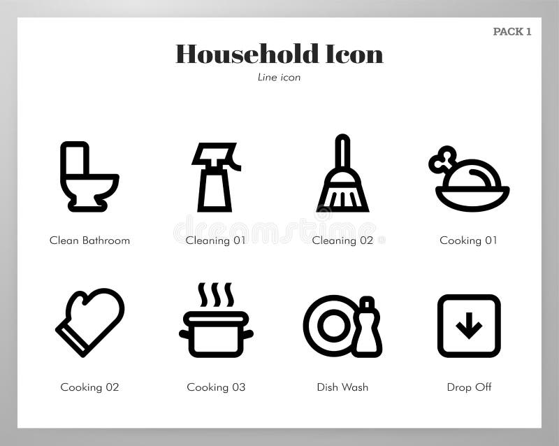 Household icons Line pack stock vector. Illustration of dishes - 155685363