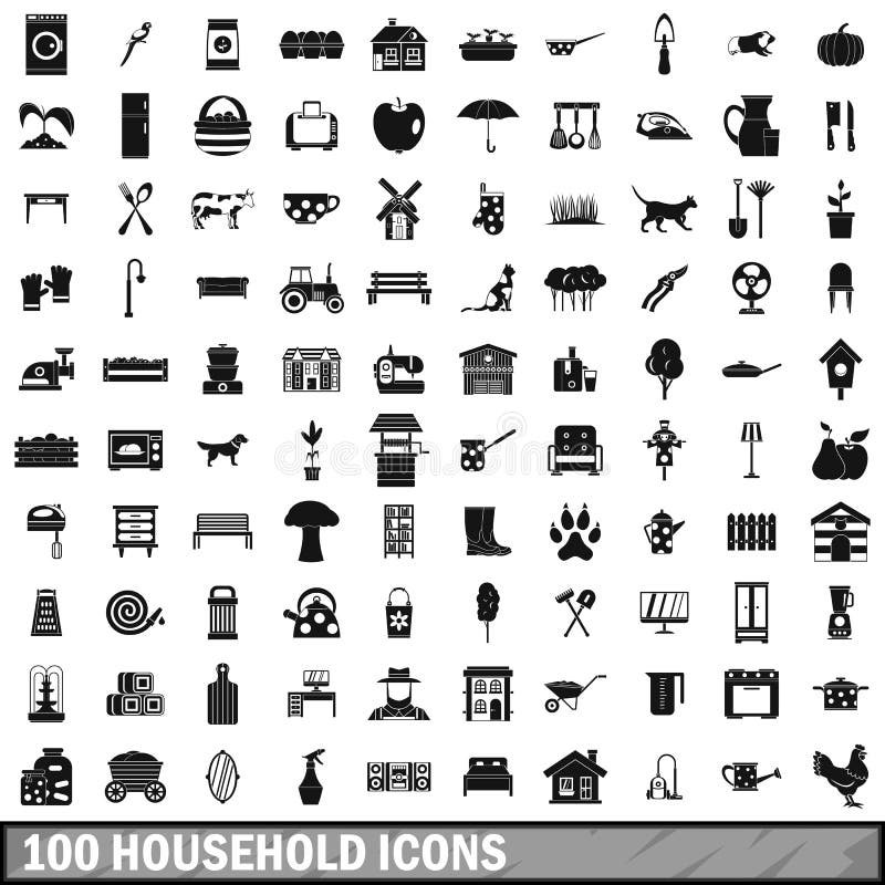 100 Household Icons Set, Simple Style Stock Vector - Illustration of ...