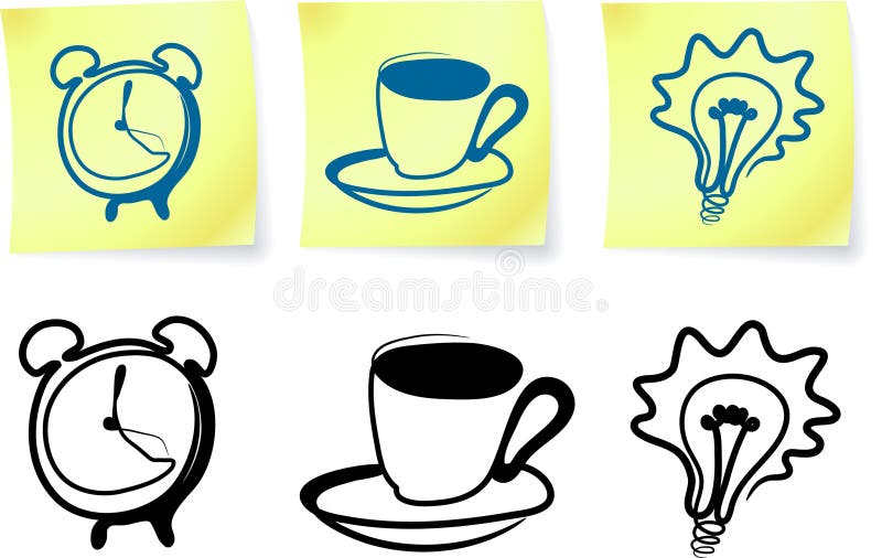Household Items on Post it Notes and Silhouettes Stock Illustration ...