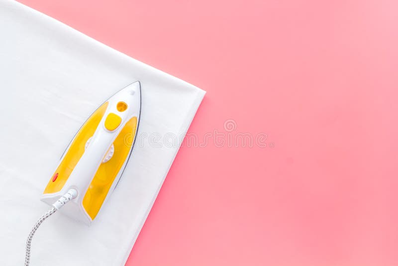 Household Laundry Ironing Concept. Iron with Clothes Top View Stock ...