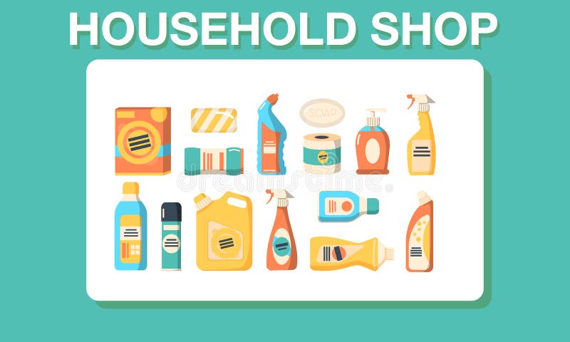 Household Shop Cleaning Icon Set Stock Vector - Illustration of blue ...