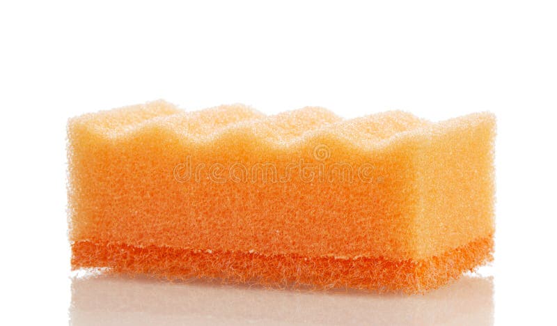 Household Sponge Orange for Cleaning Isolated on White. Stock Image ...