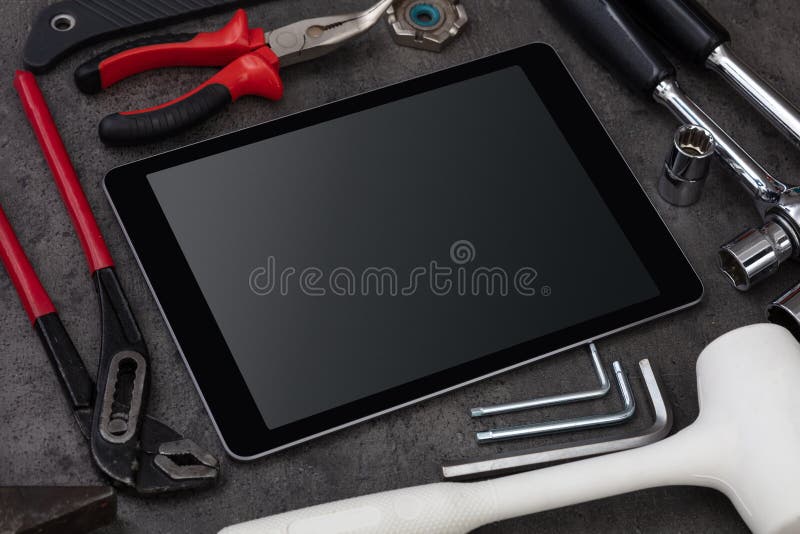 Household Tools and Tablet with Empty Screen Stock Photo - Image of ...