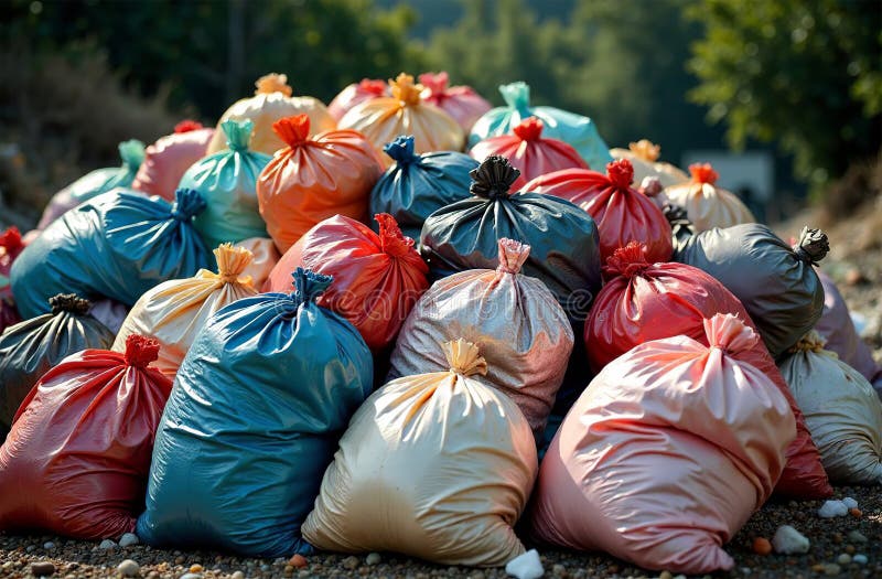 Household Waste Landfill, Plastic Bags with Garbage Dump. AI Generative ...