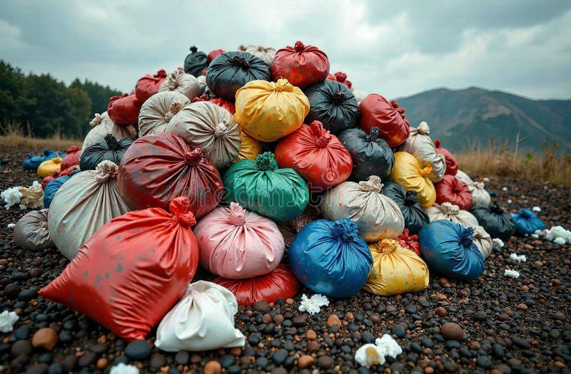 Household Waste Landfill, Plastic Bags with Garbage Dump. AI Generative ...