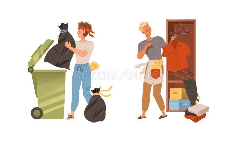 Househusband at Everyday Routine. Man Putting Clothes at Wardrobe and ...