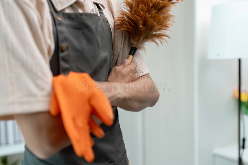 Professional Housekeeper with Cleaning Tools in Modern Home Setting for ...