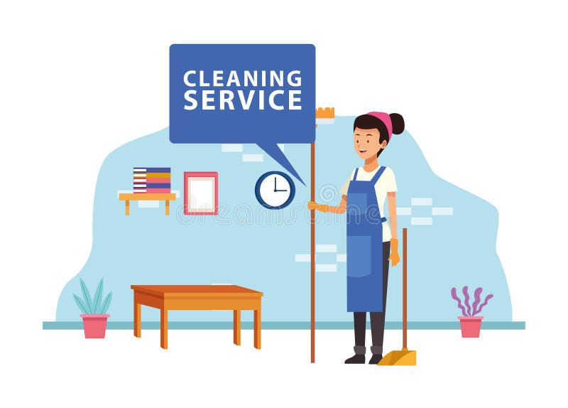 Housekeeping Female Worker with Mop and Bucket Avatar Character Stock ...