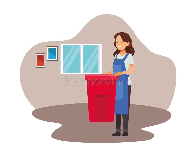 Housekeeping Female Worker with Garbage Waste Stock Vector ...