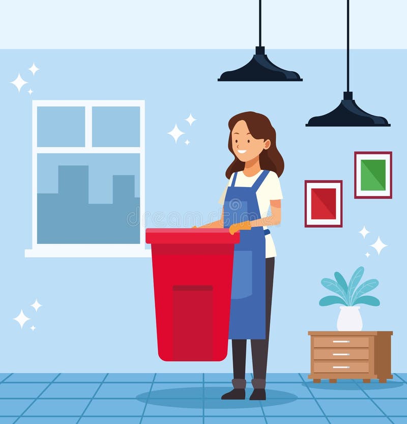 Housekeeping Female Worker with Garbage Waste Stock Vector ...