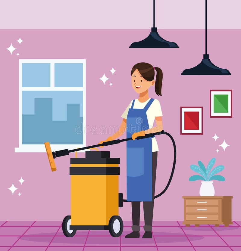 Female Cleaner Worker Profession Using Face Mask Stock Vector ...