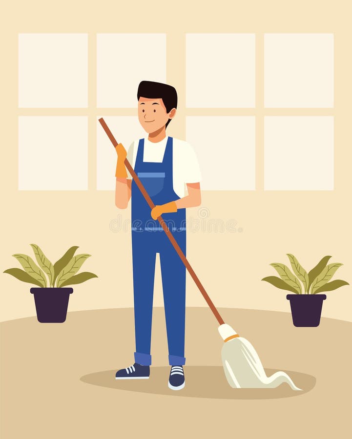 Housekeeping Male Worker with Mop Avatar Character Stock Vector ...